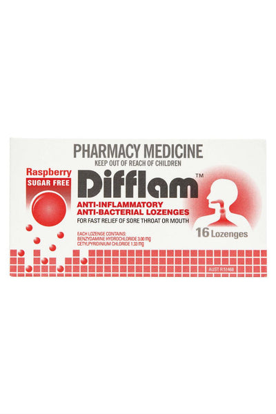 Difflam Sore Throat Lozenges Sugar Free Raspberry 16s – Ezy Pharmacy